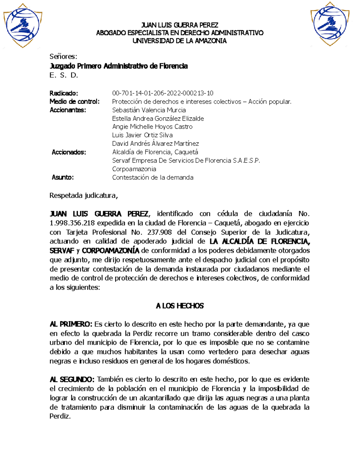 Contestación Accion Popular - ABOGADO ESPECIALISTA EN DERECHO ...