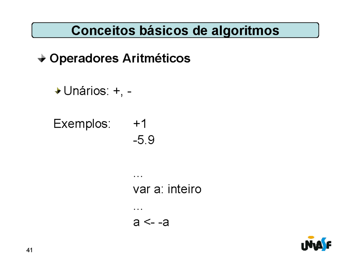 Aula31 - Análise de Algoritmos - Operadores Aritméticos Unários ...