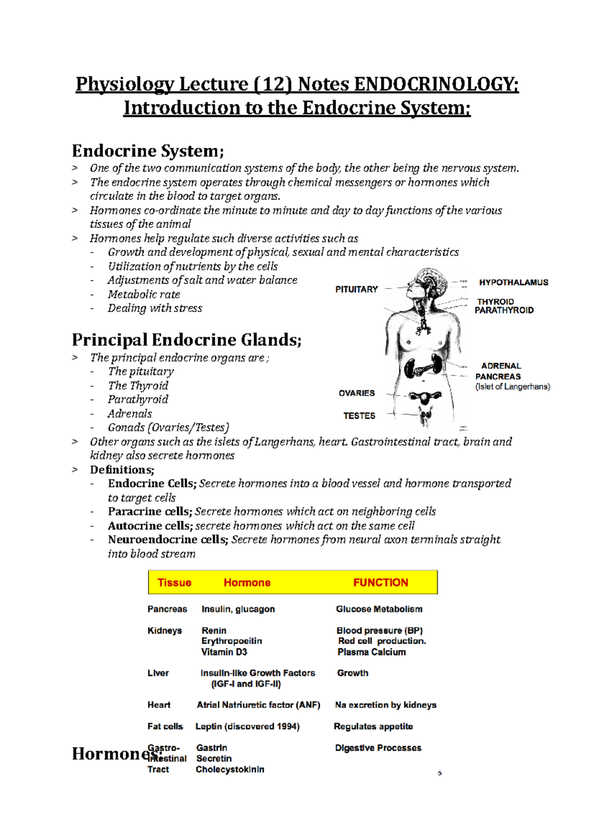 Endocrinology - Lecture notes 12,13,14,15 - Physiology Lecture (12 ...