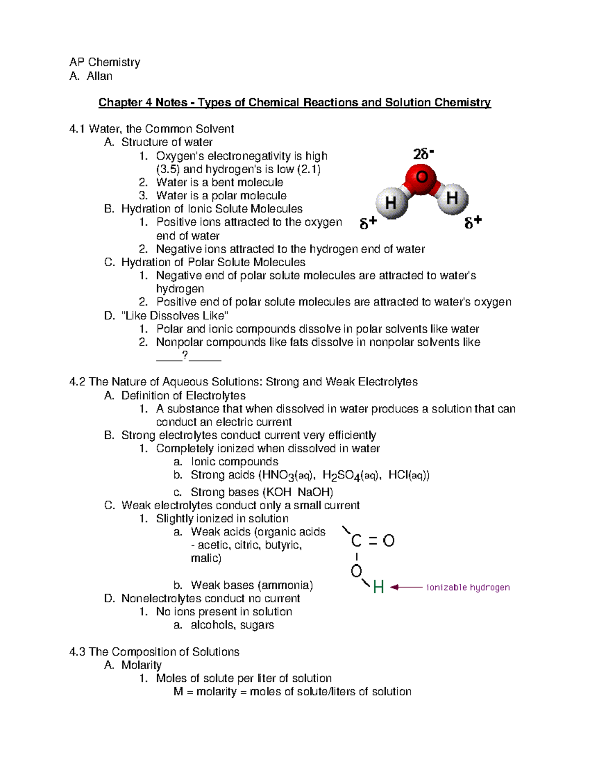 Chemistry Chapter 4 - Types of Chemical Reactions and Soluition ...