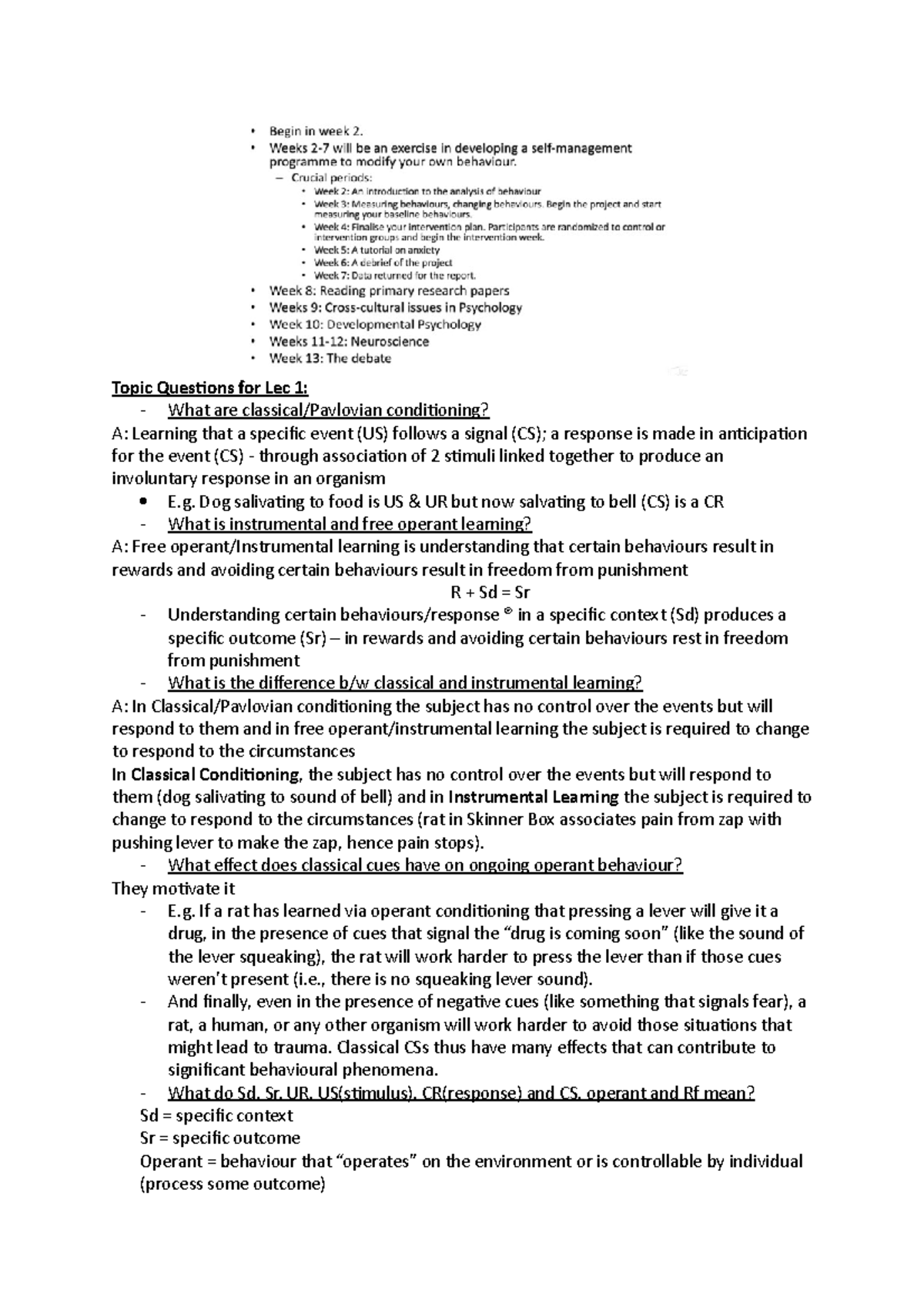PSYC2015 Brain and Behaviour - Topic Questions for Lec 1: - What are classical/Pavlovian - Studocu