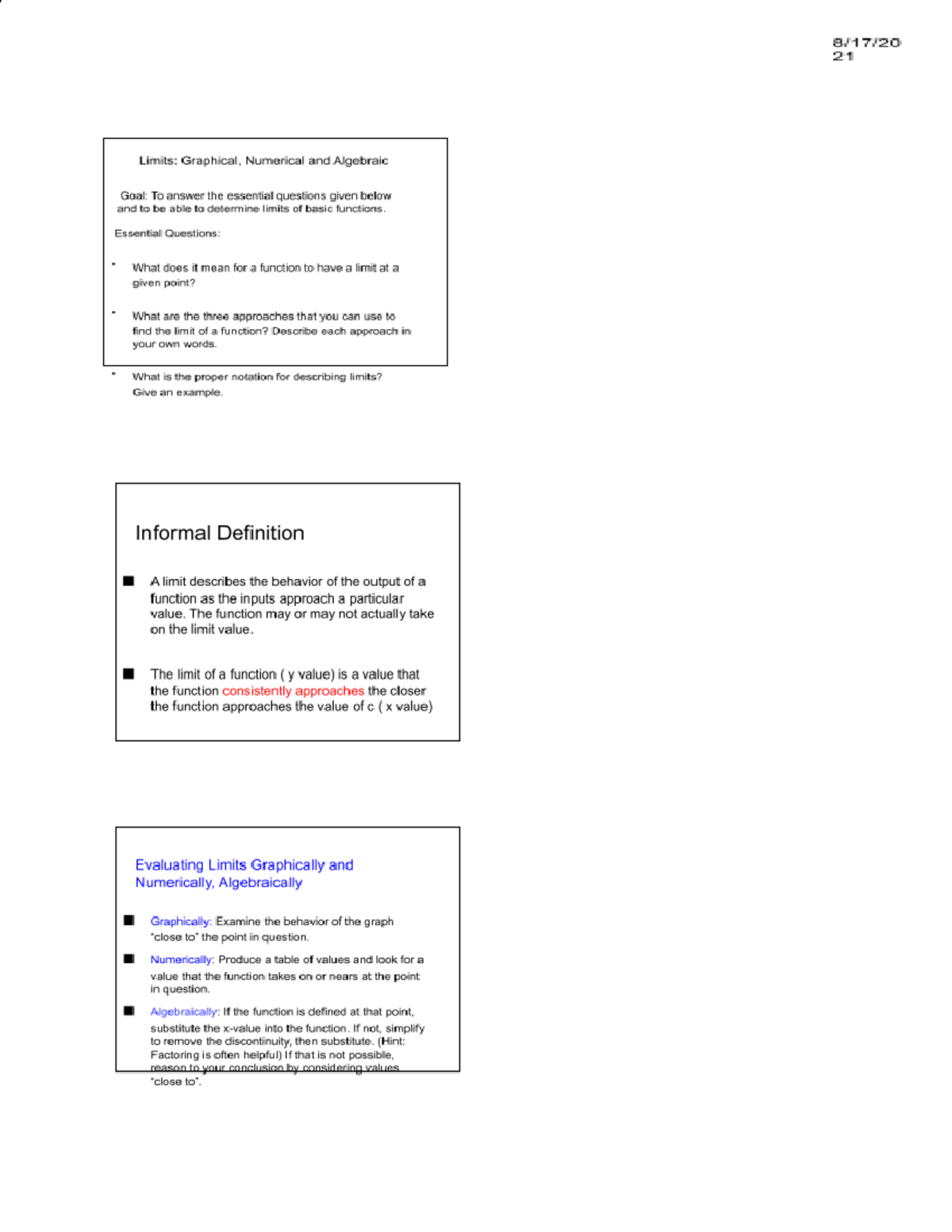 Ch 3 Sec 1 Limits 2021 Guided Notes - 21 Limits: Graphical. Numerical ...