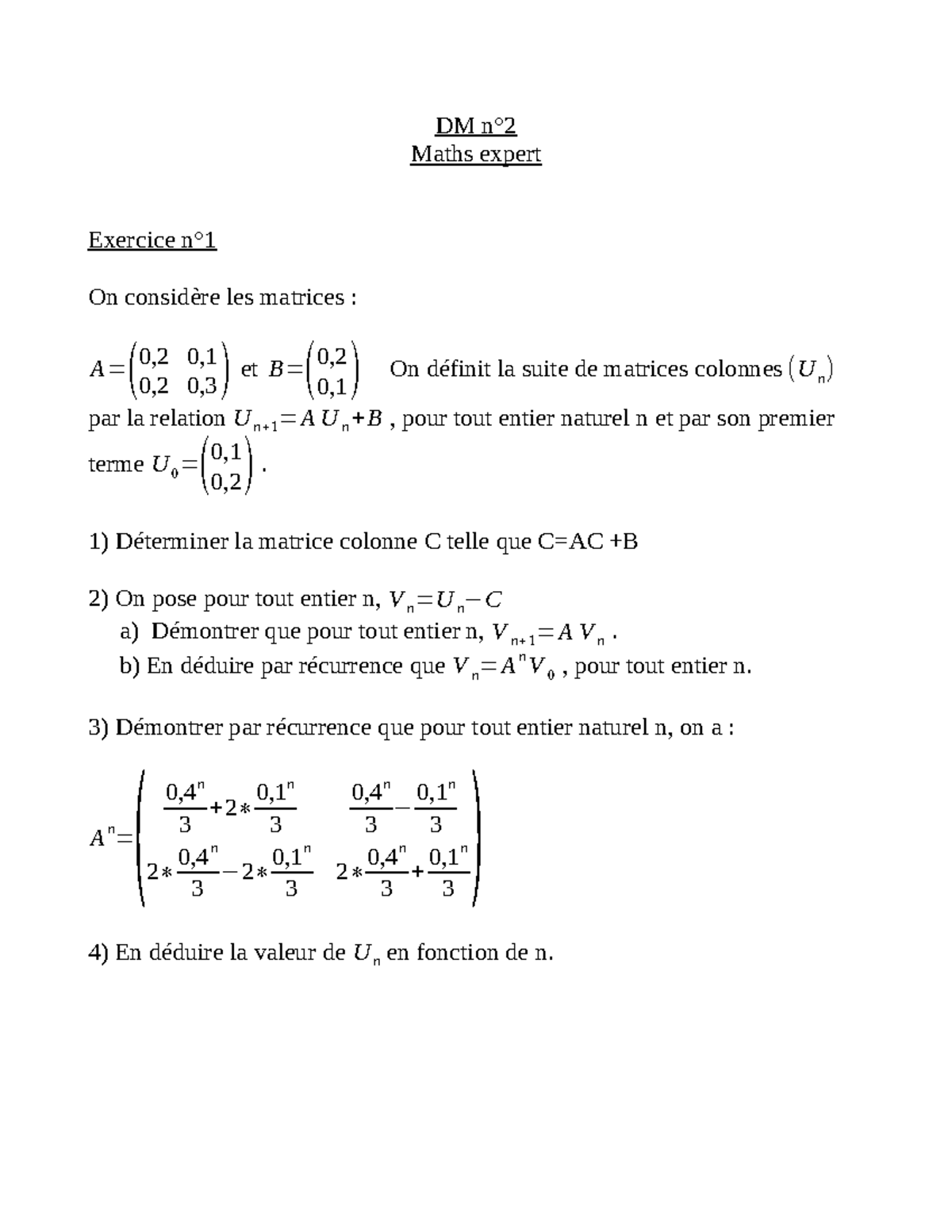 DM Maths experts - DM n° Maths expert Exercice n° On considère les ...