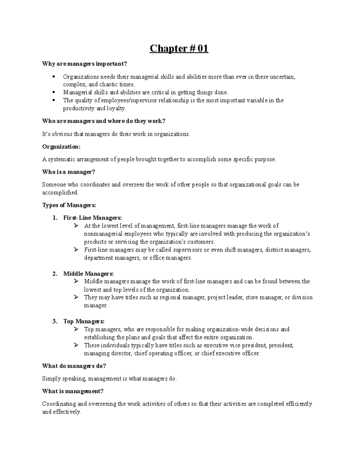 Organisational Management Notes - Chapter # 01 Why are managers ...