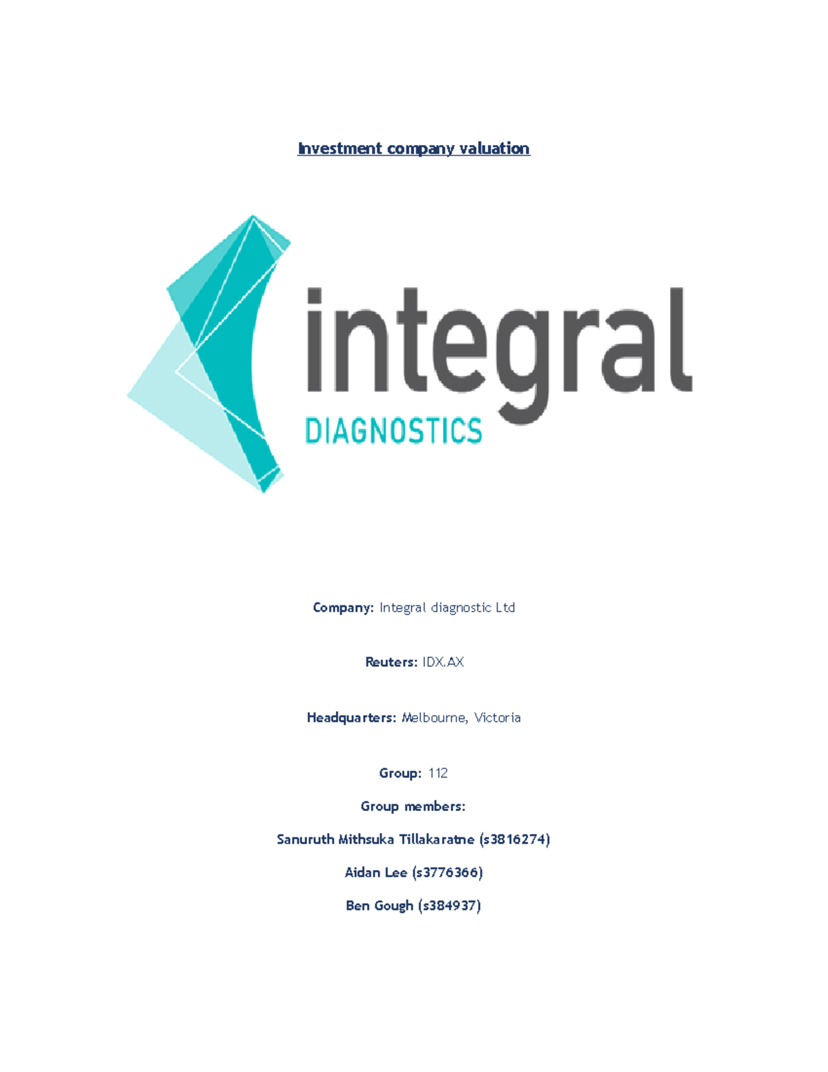 BUY- Integral Diagnostics final 2021 - MKTG1280 - RMIT University - Studocu