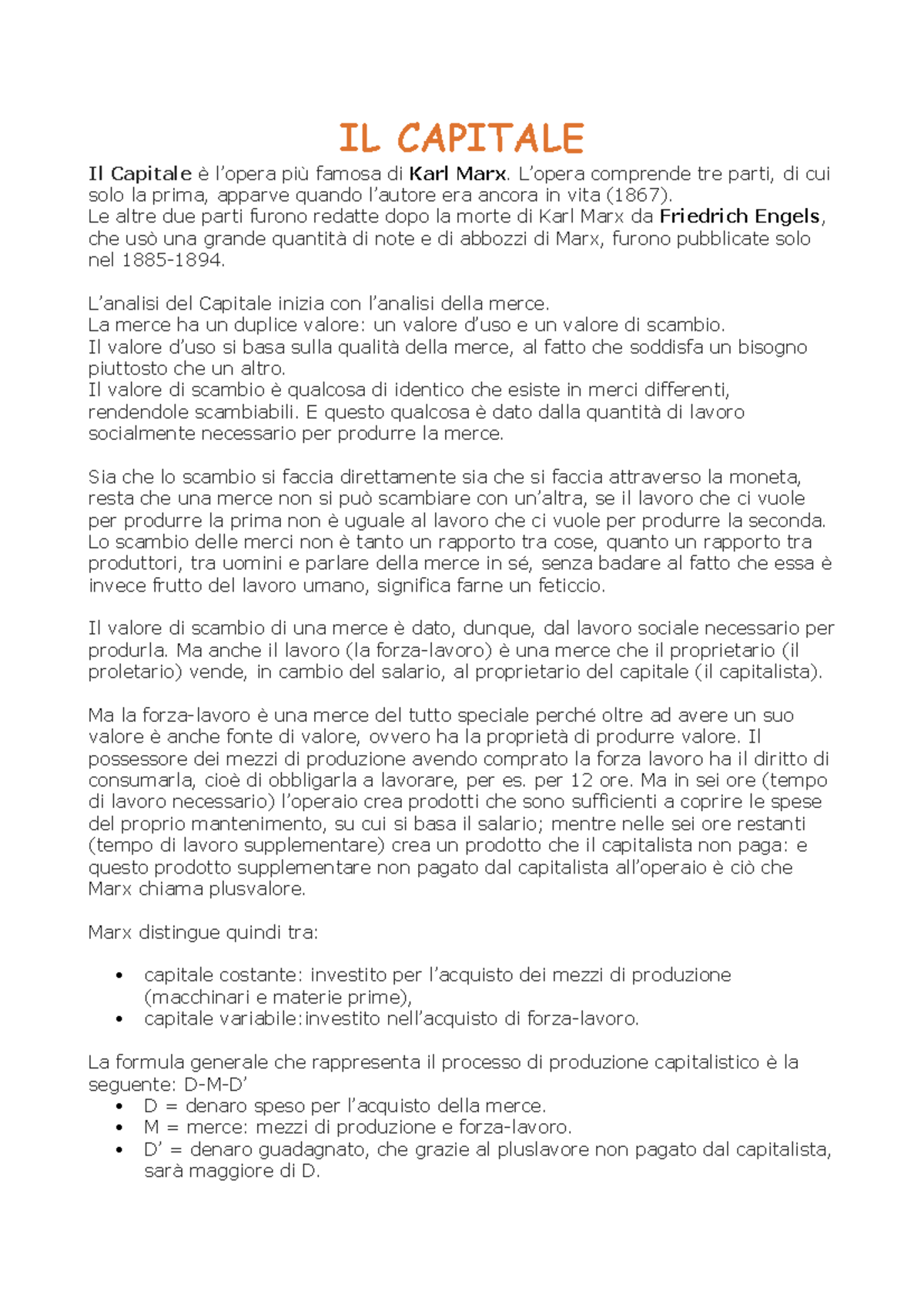 IL Capitale di Karl Marx - IL CAPITALE Il Capitale è l’opera più famosa ...