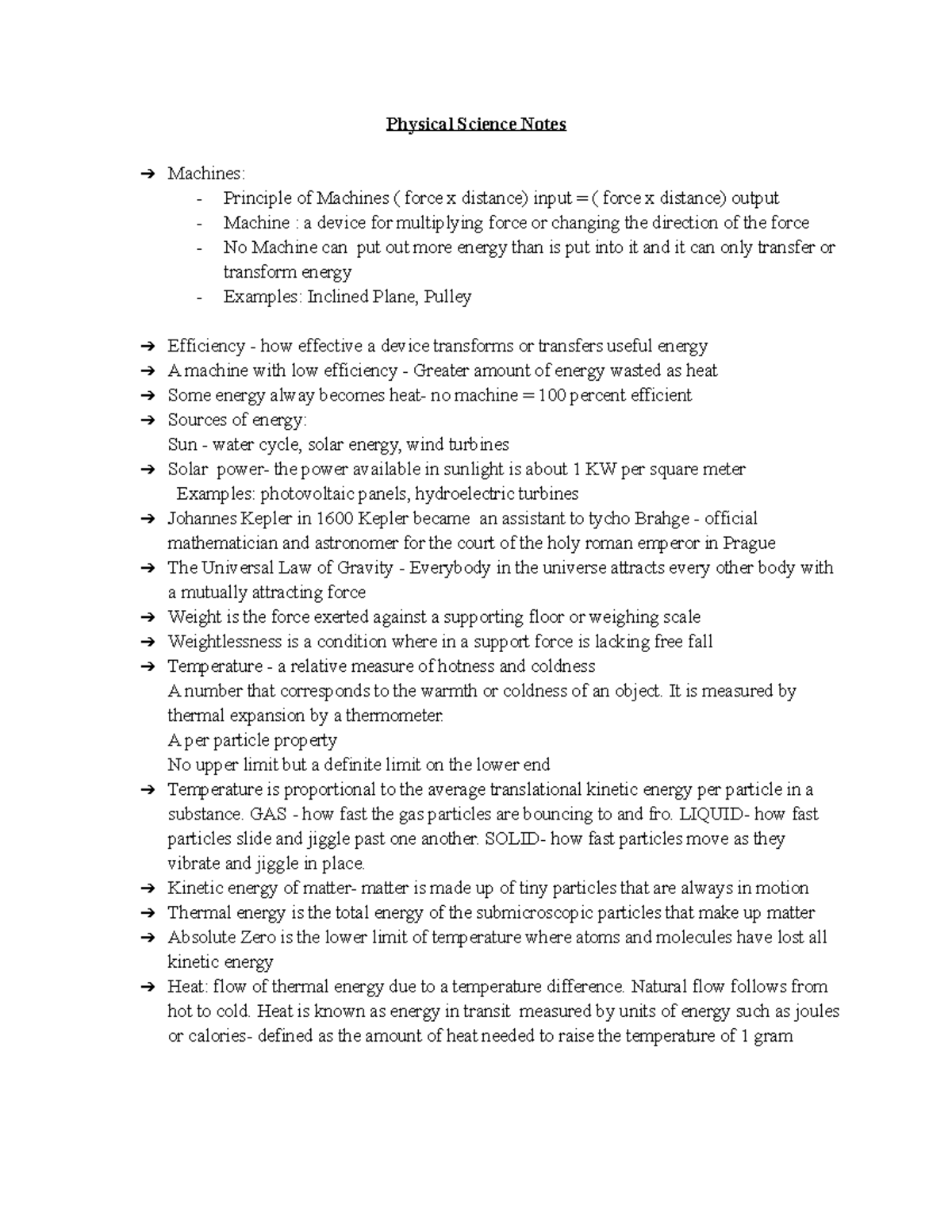 Physical Science notes - Physical Science Notes Machines: - Principle ...