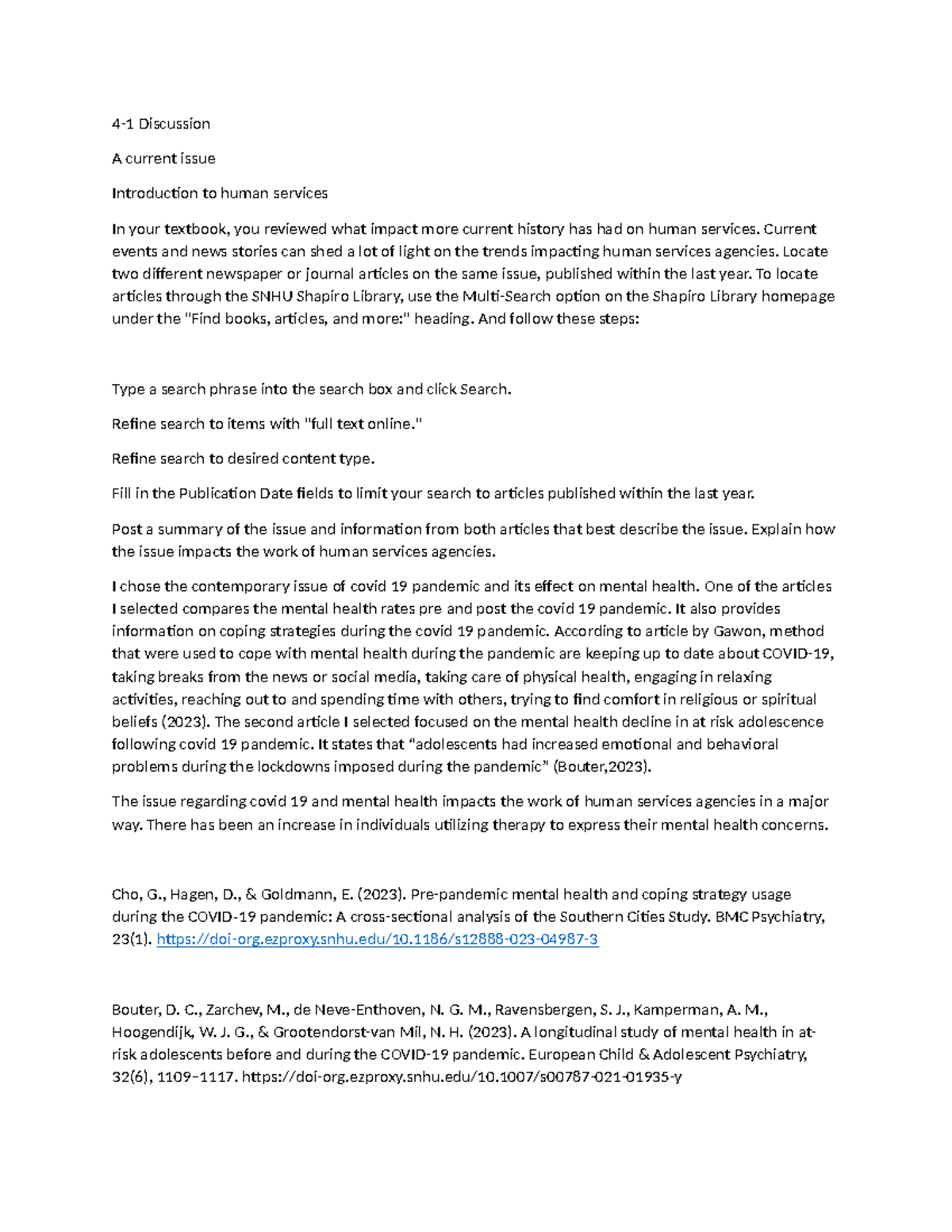 4-1 Discussion Intro to human services - 4-1 Discussion A current issue ...