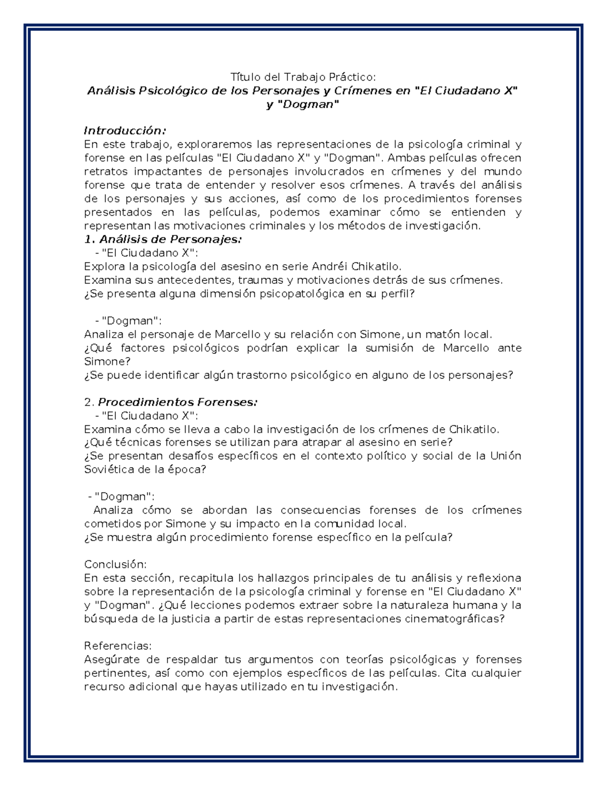 Trabajo Practico - Título del Trabajo Práctico: Análisis Psicológico de ...