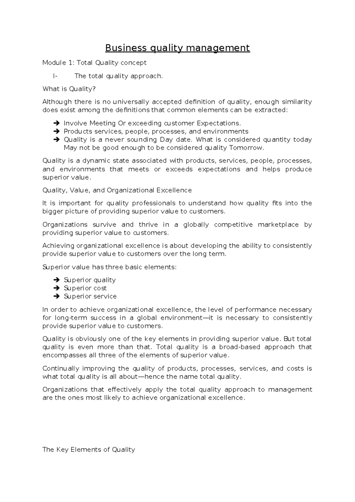 Business quality management - Business quality management Module 1 ...