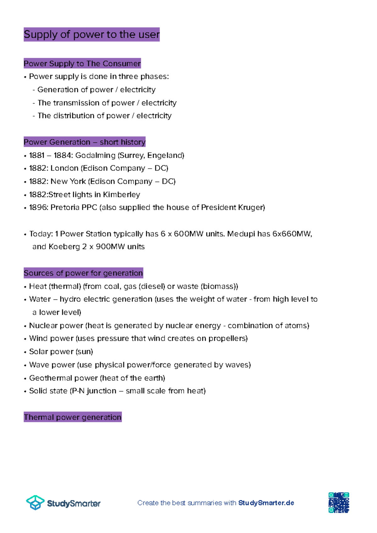 3. Supply of power to the users - Supply of power to the user Power ...