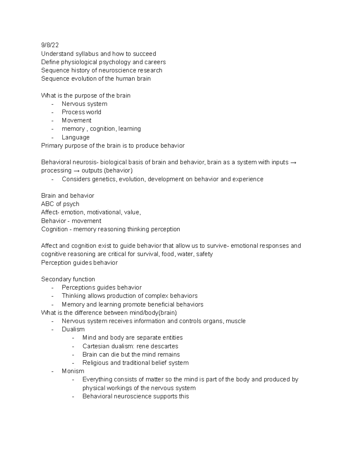 Class notes midterm one - 9/8/ Understand syllabus and how to succeed ...