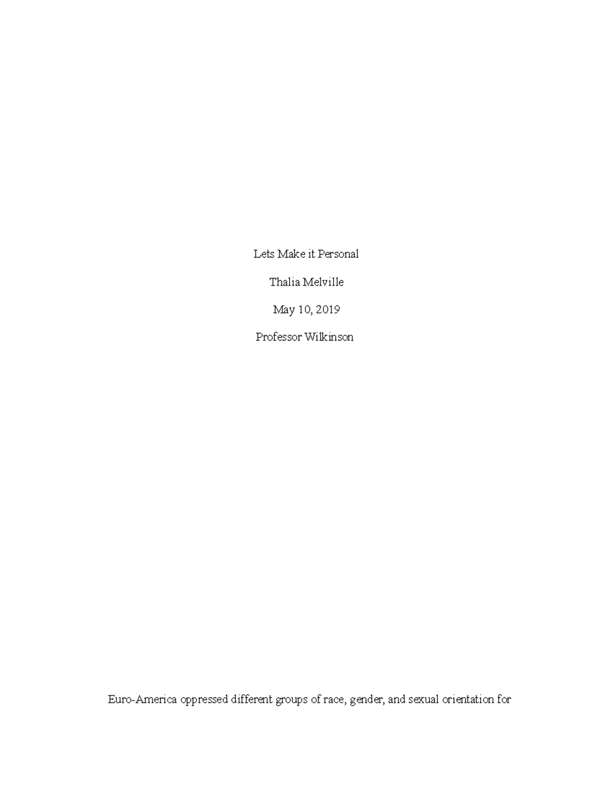 Lets Make it Personal - Final paper - Lets Make it Personal Thalia ...