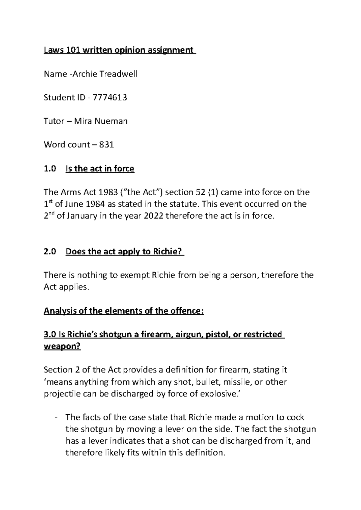 Laws 101 written opinion assignment - Laws 101 written opinion ...