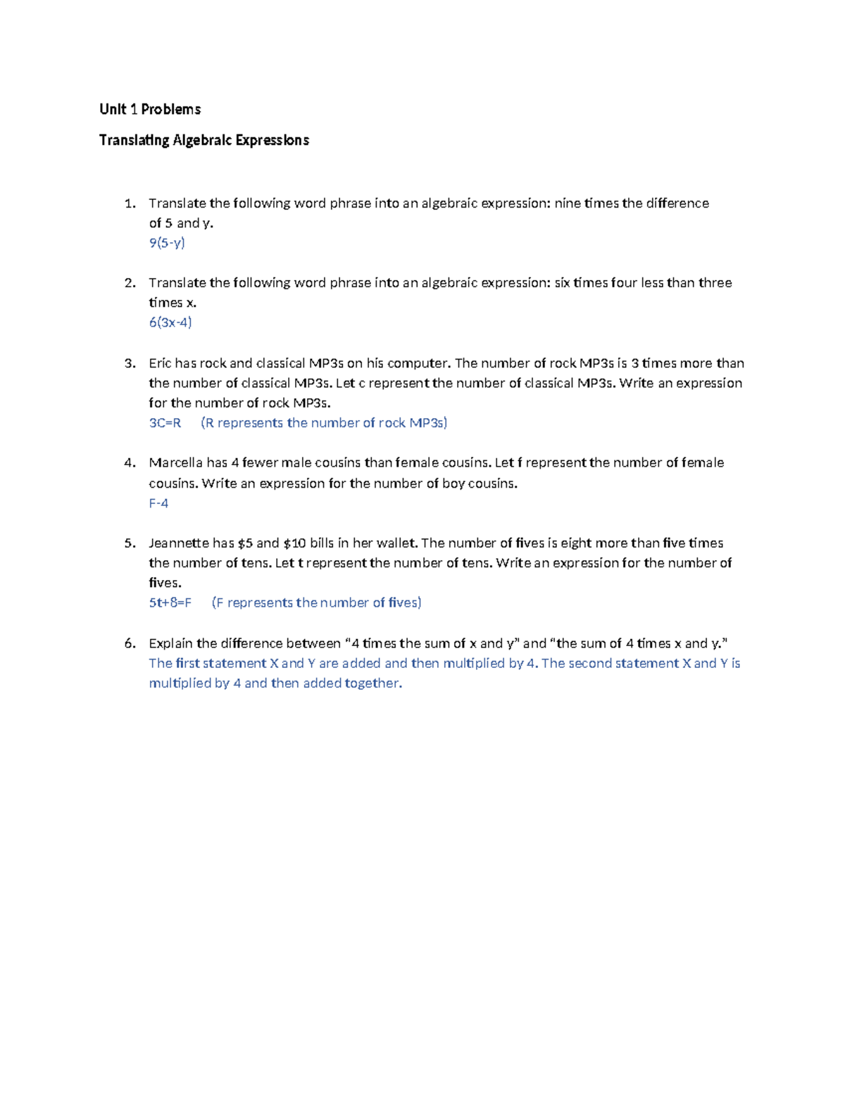 Unit 1 Problems 2020 - Assignment worksheet. - Unit 1 Problems ...