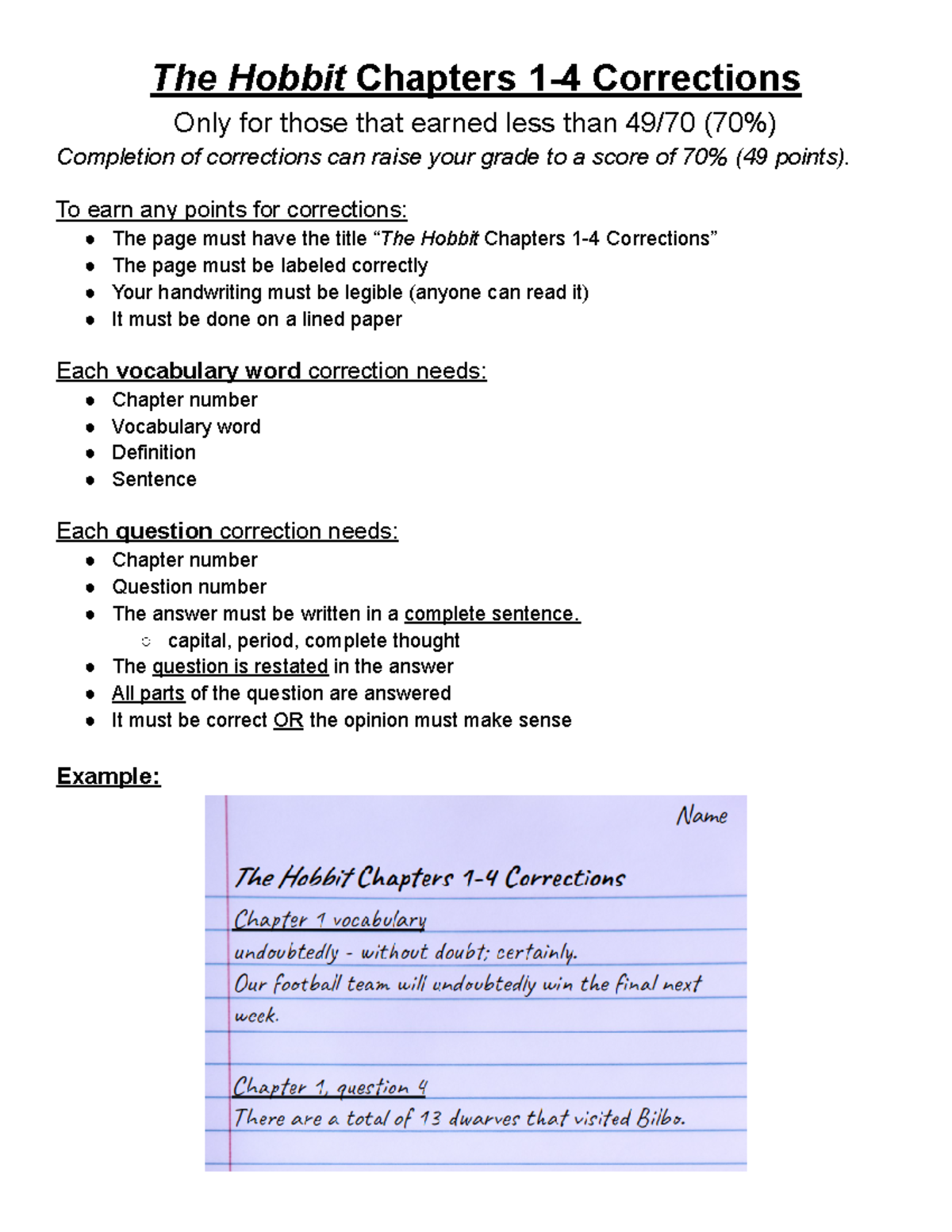 The Hobbit Chapters 1-4 Corrections - To earn any points for ...
