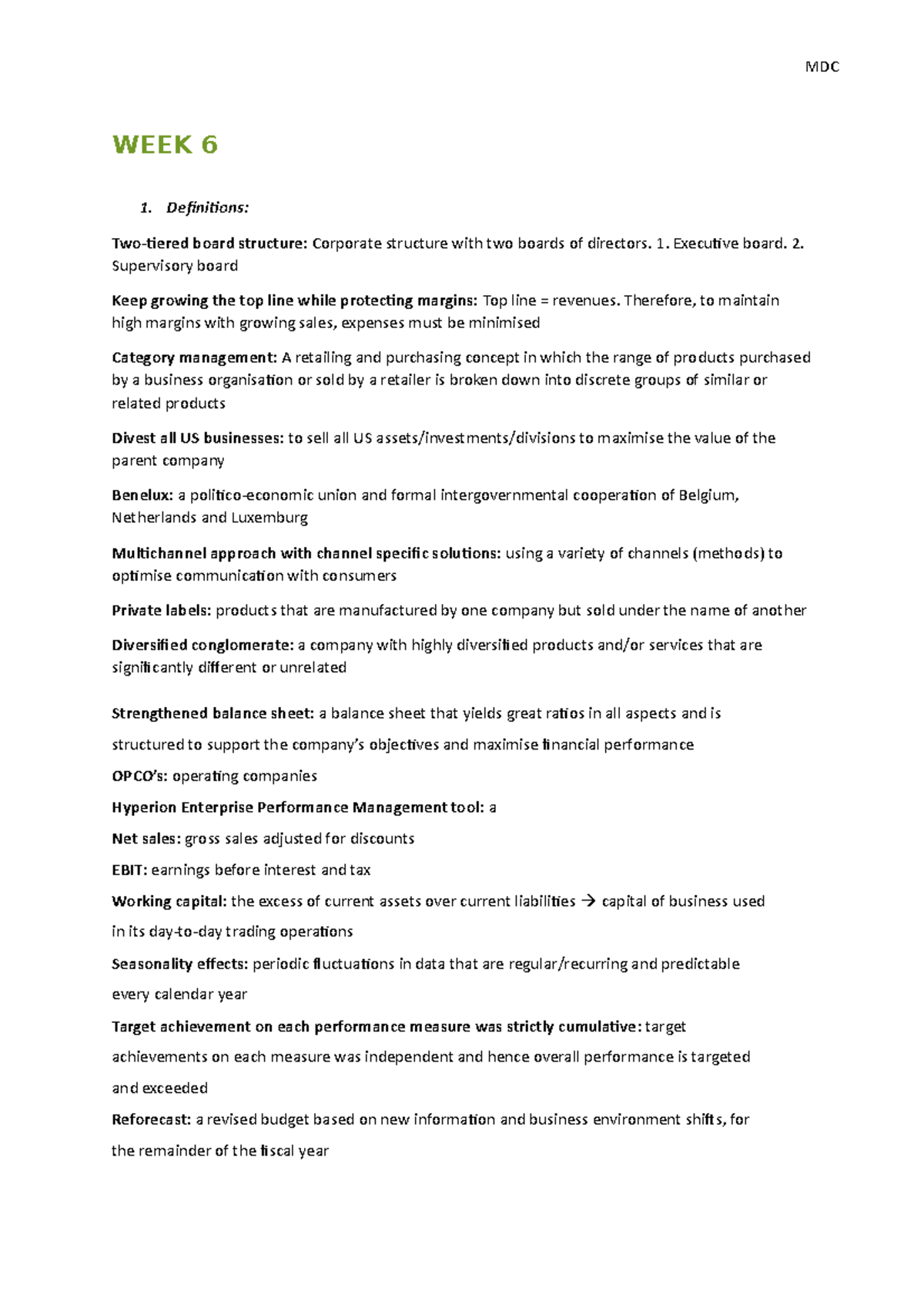 MDC HW WK 6 - In class / homework questions - MDC WEEK 6 1. Definitions ...