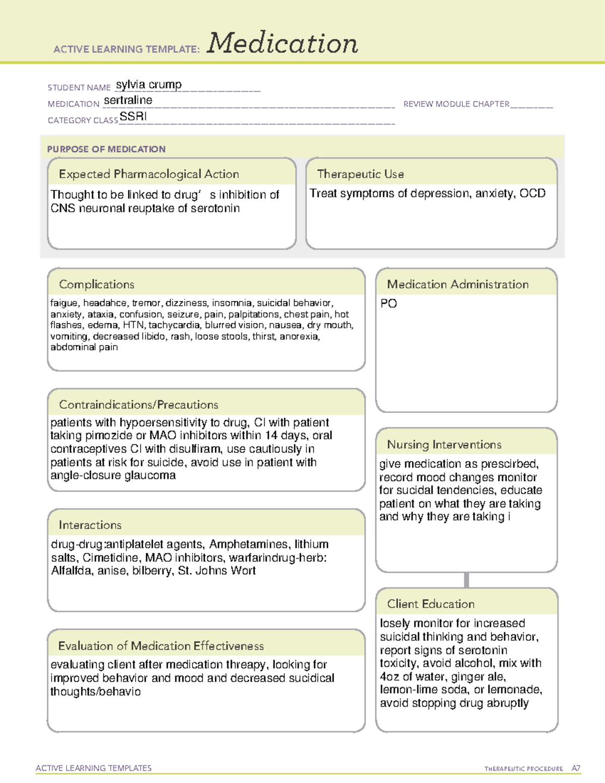 Sertraline drugs - assessment - ACTIVE LEARNING TEMPLATES TherapeuTic ...