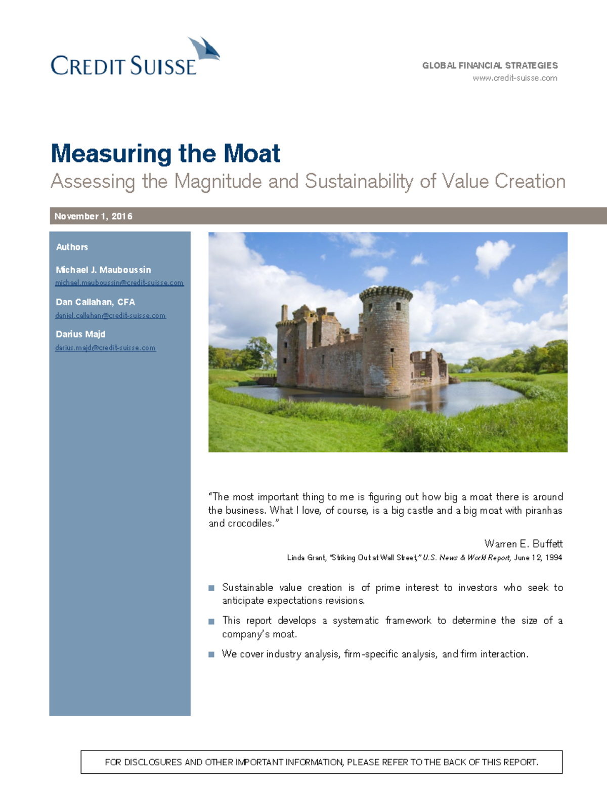 Credit Suisse - Measuring the Moat - FOR DISCLOSURES AND OTHER ...