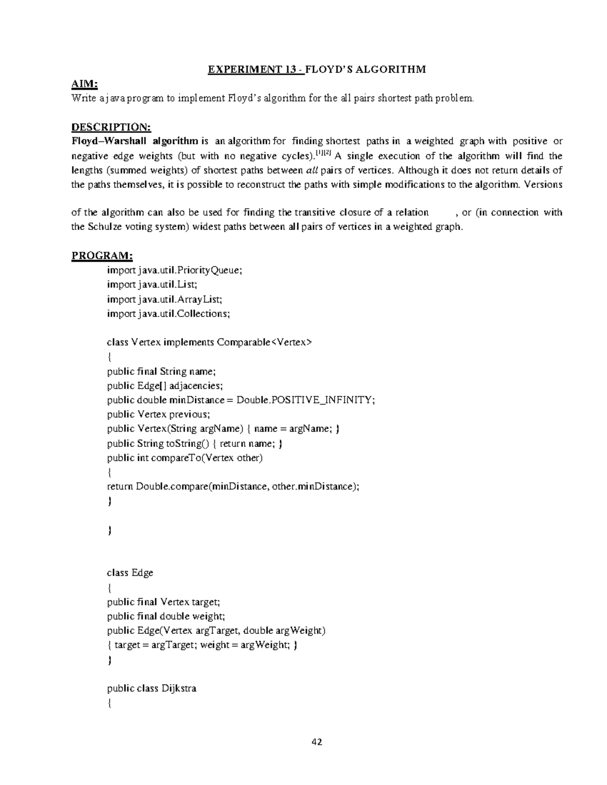 kruskals easily implement - EXPERIMENT 13 - FLOYD’S ALGORITHM AIM: Write a java program to ...