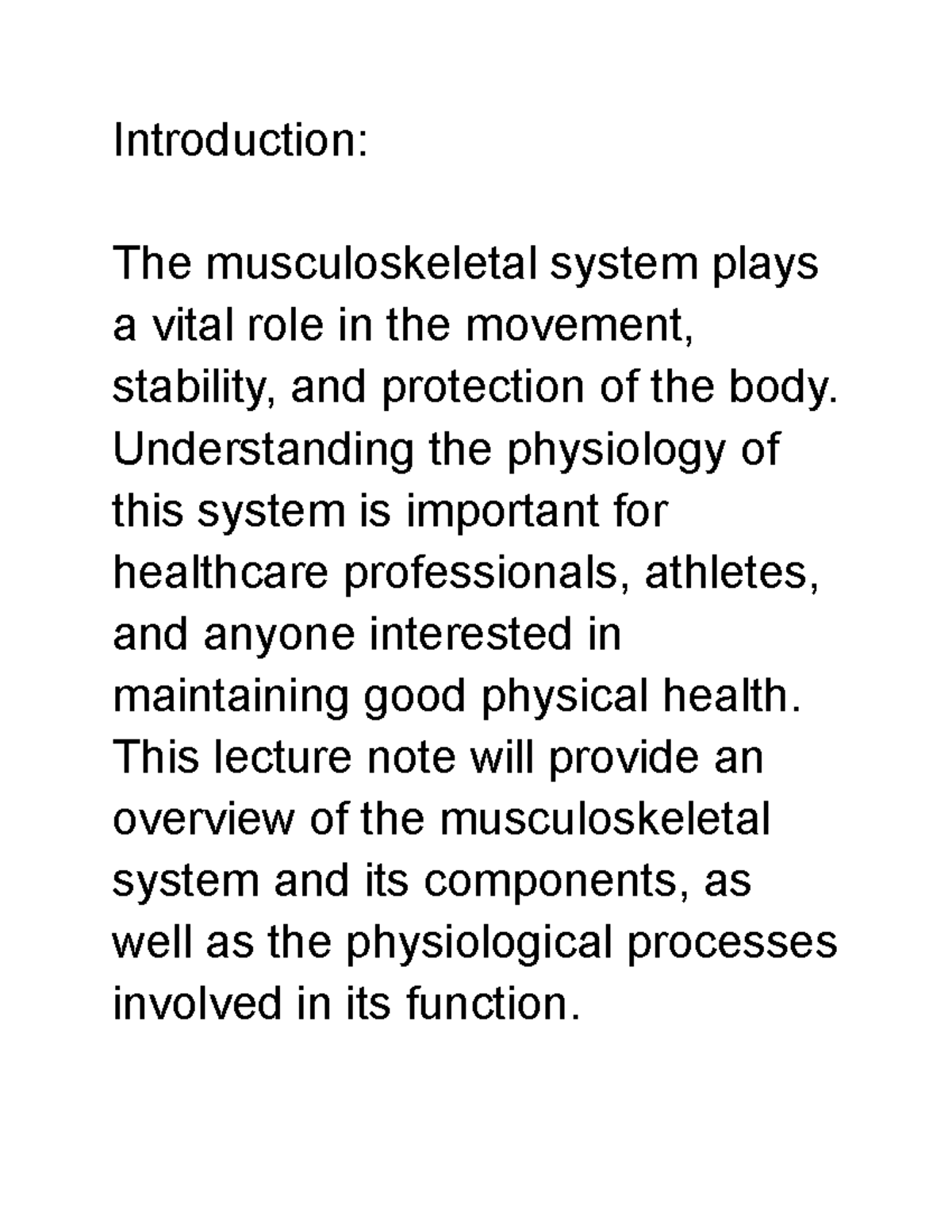 Lecture note - Understanding the physiology of the musculoskeletal ...