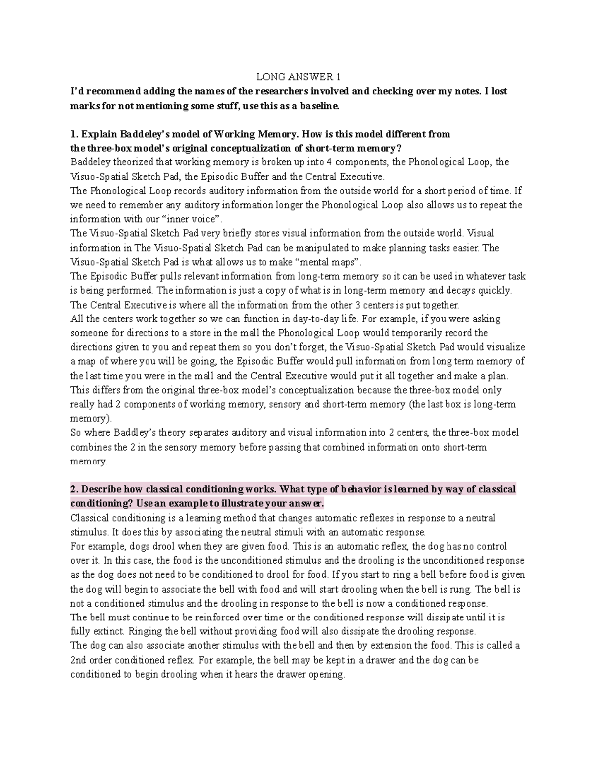 Long Answers - test 1 - LONG ANSWER 1 I’d recommend adding the names of ...