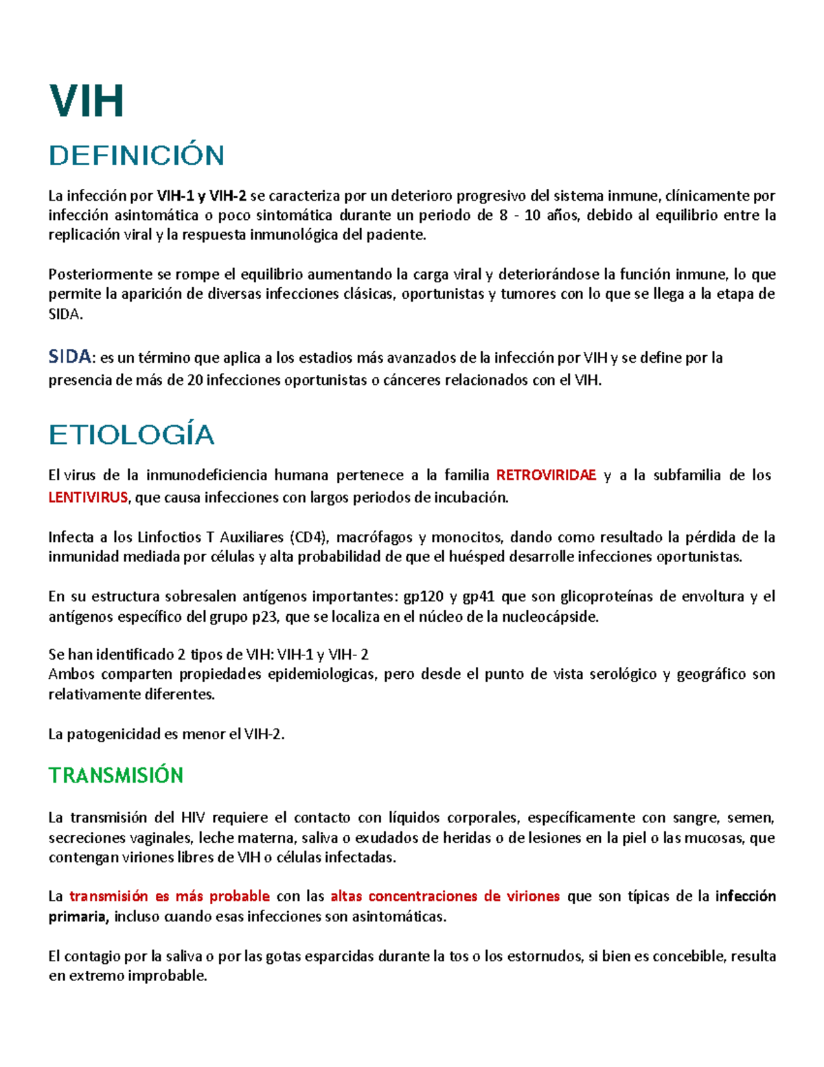1. VIH - Generalidades - GPC - VIH DEFINICIÓN La infección por VIH-1 y ...
