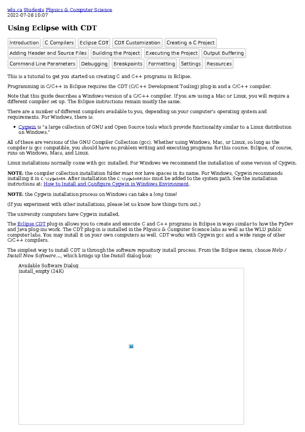 Using Eclipse with CDT - wlu Students Physics & Computer Science 2022 ...