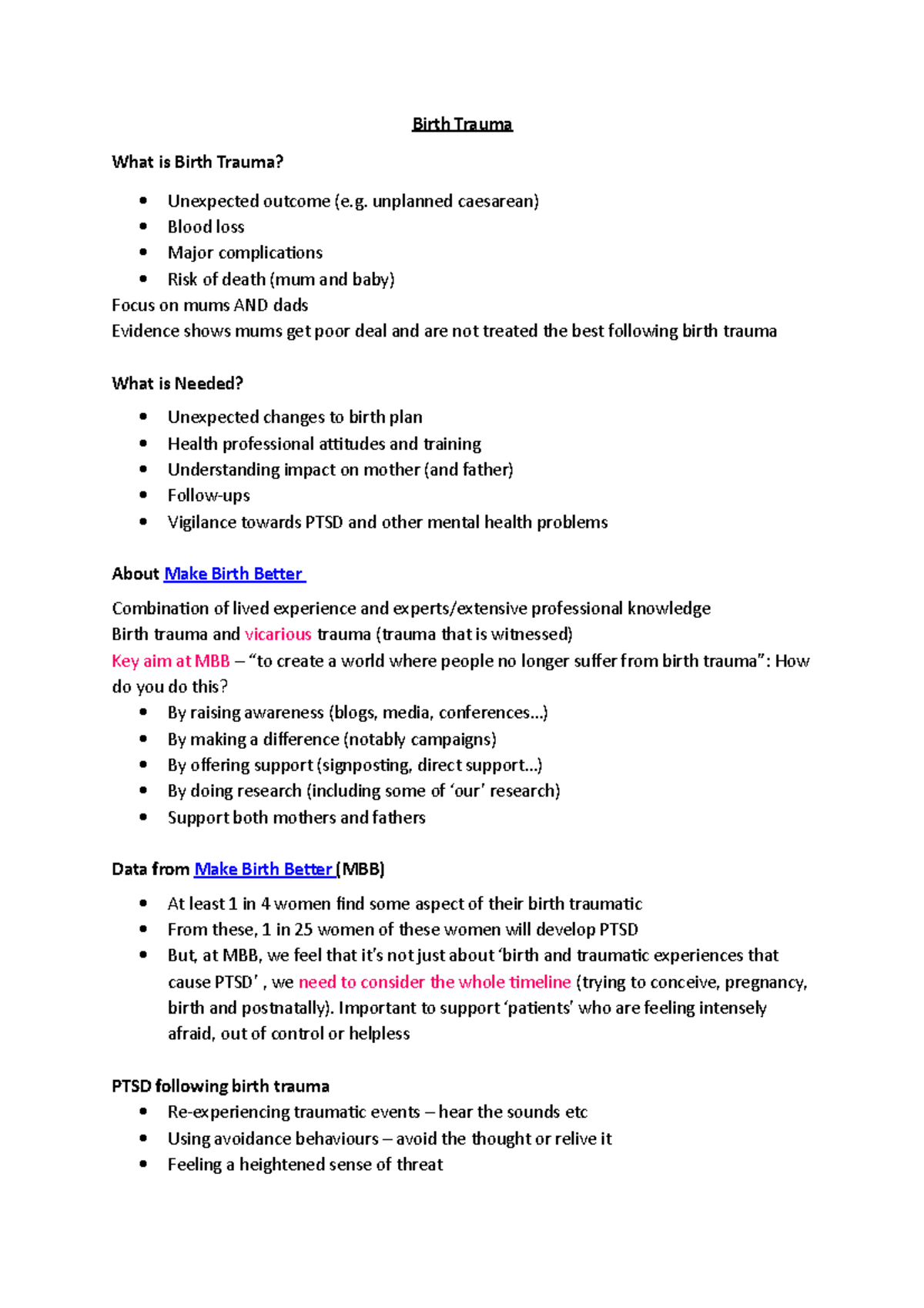 Birth Trauma - Birth Trauma What is Birth Trauma? Unexpected outcome (e ...