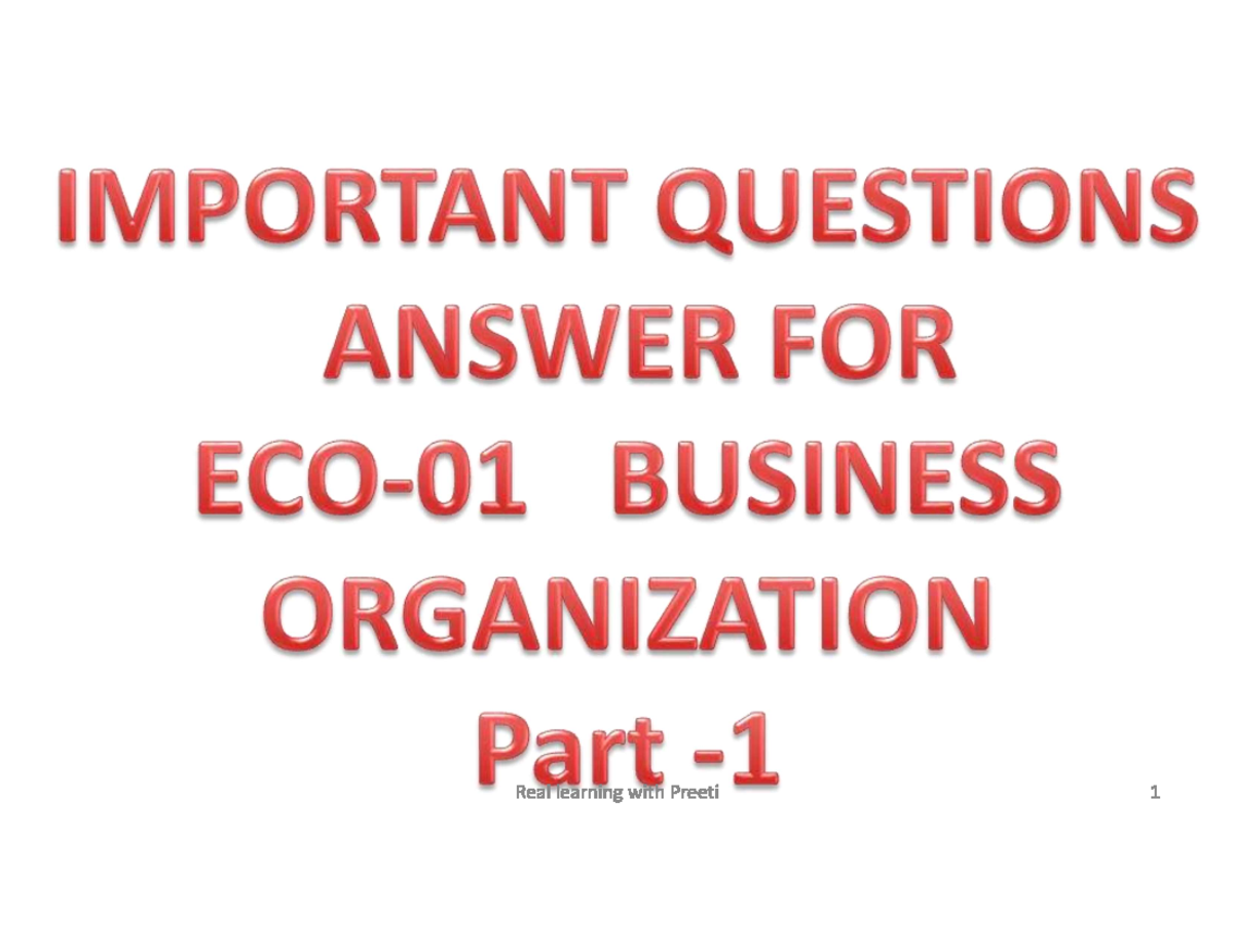 Eco - Eco1 notes - Business Organisation - Studocu