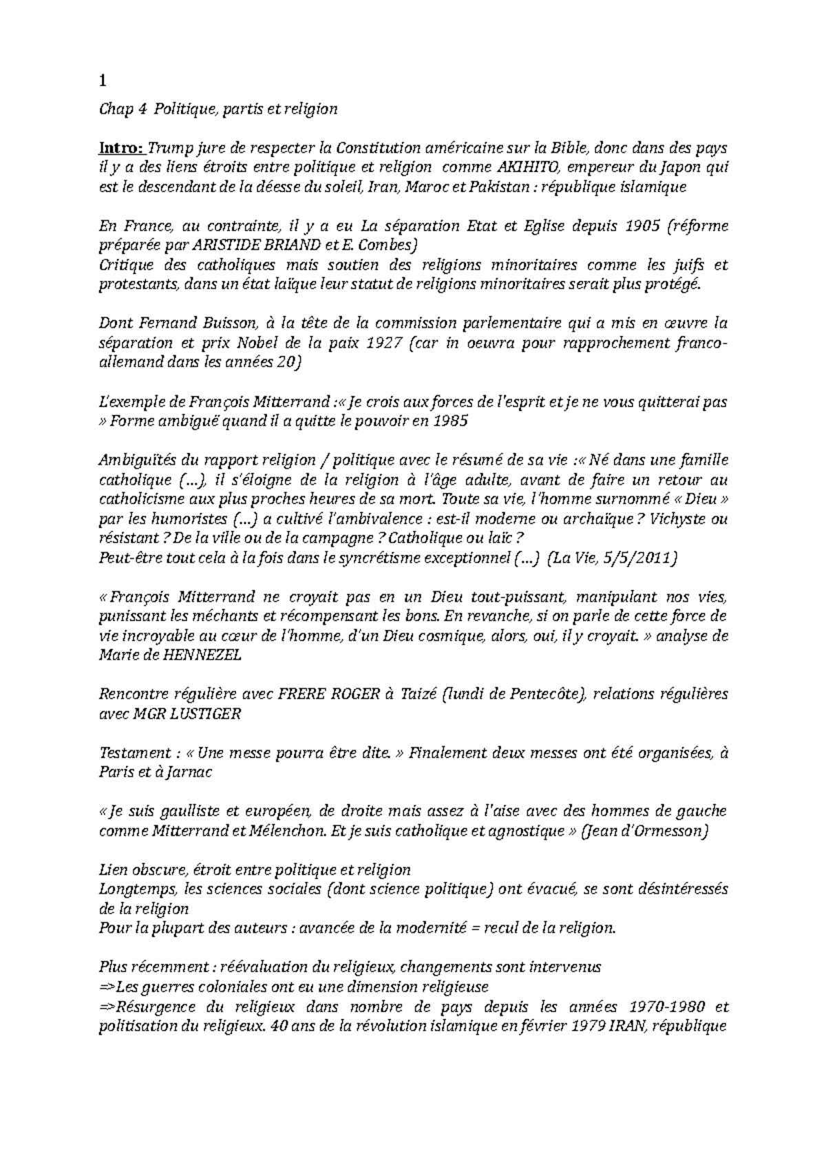 Chapitre 4 = politique, partis et religion - Chap 4 Politique, partis ...