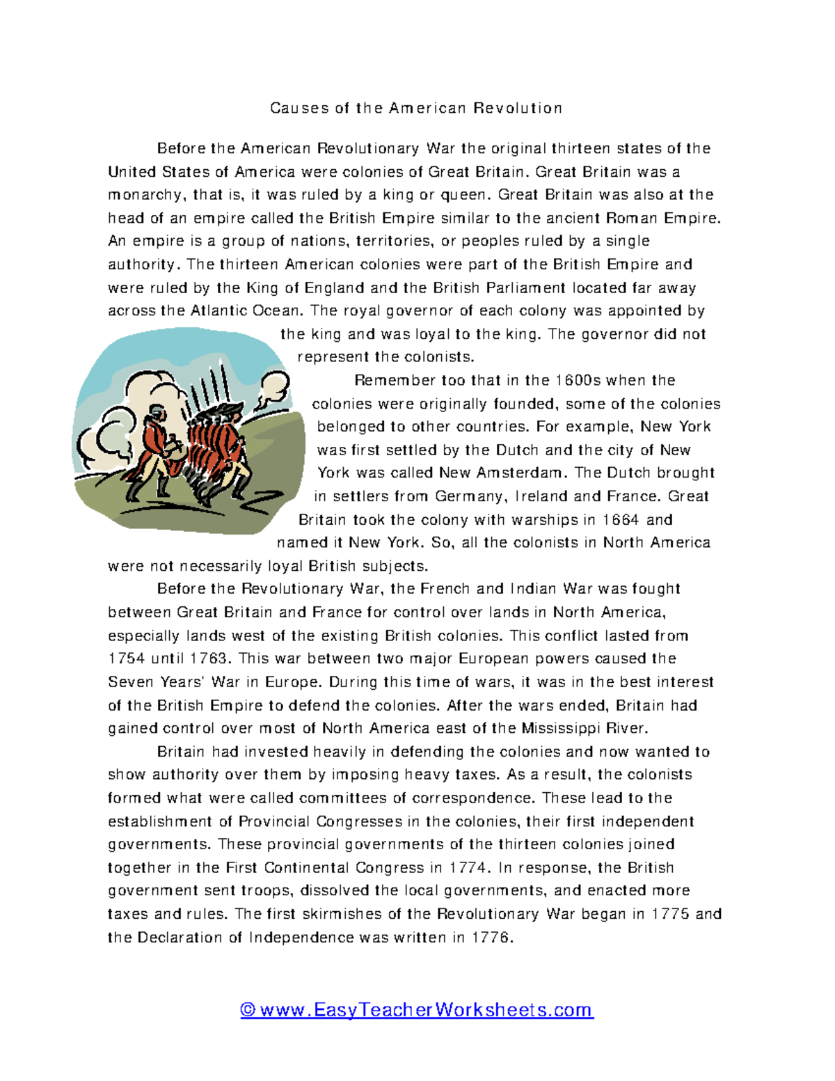 Causeof Rev - idk - ©EasyTeacherWorksheets Causes of the American ...