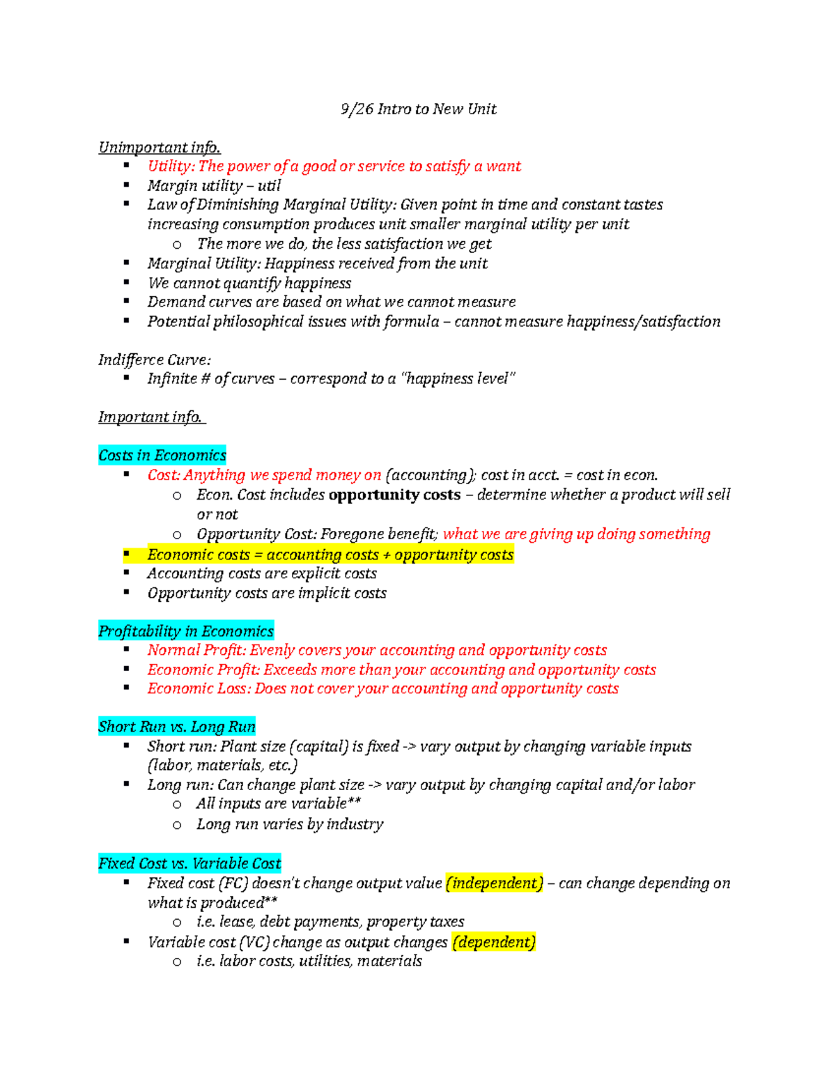 Unit 2 Notes - Prof. Lowrey; Unit 2 materials for 2nd exam - 9/26 Intro ...