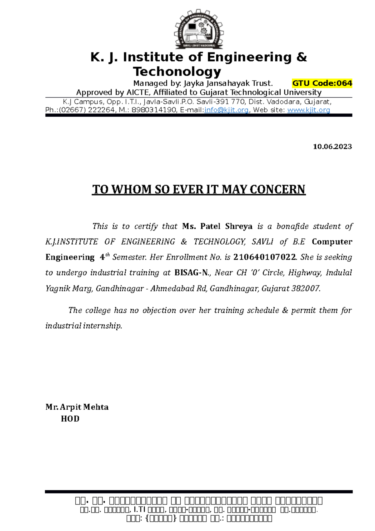 NOC Internship - TYTYJUG JDRTUTYJU - K. J. Institute of Engineering ...