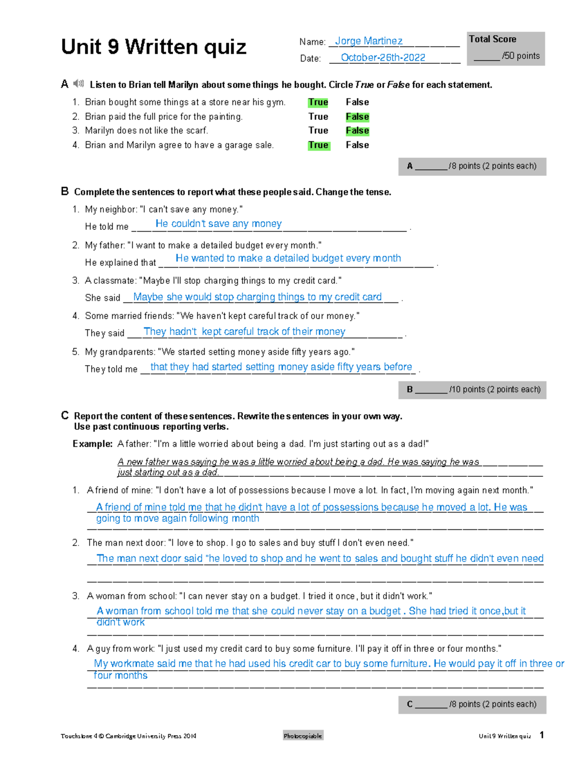TS U9 WQ - jjhjhjjjh - Touchstone 4 © Cambridge University Press 2014 ...