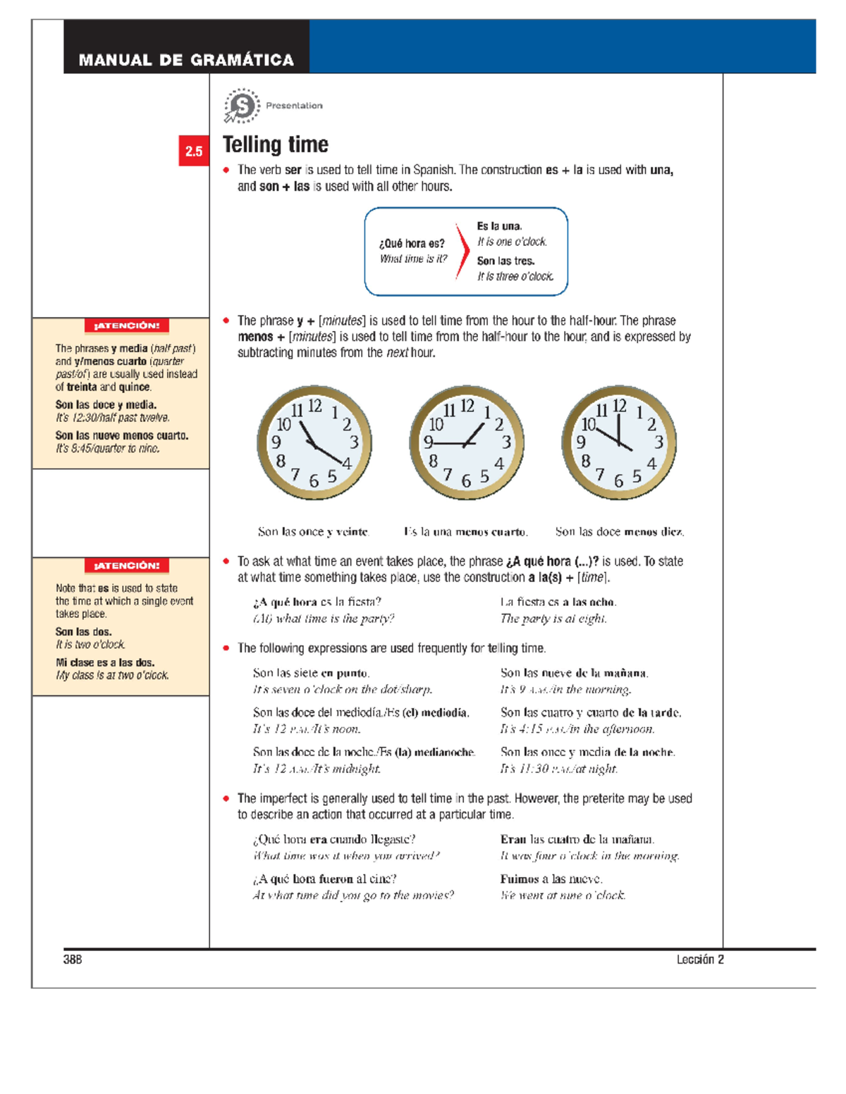 Telling Time - How to tell time in spanish - Spanish 2200 - / - Studocu