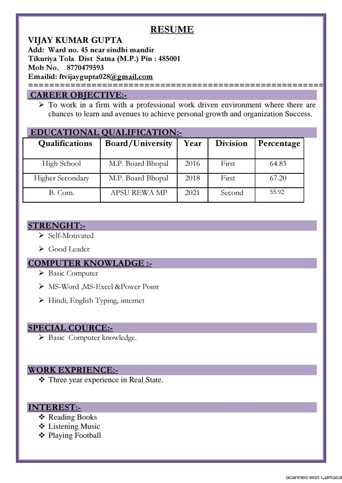 Vijay kumar gupta resume - Bachelors in computer application - Studocu