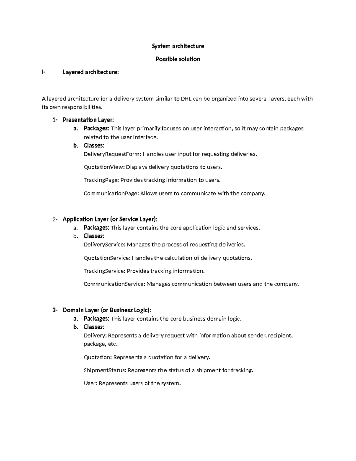 Layered architecture example - System architecture Possible solution I ...