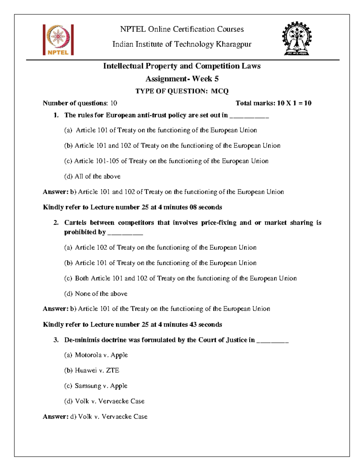 Assignment Week 5 -corrected - Indian Institute of Technology Kharagpur ...