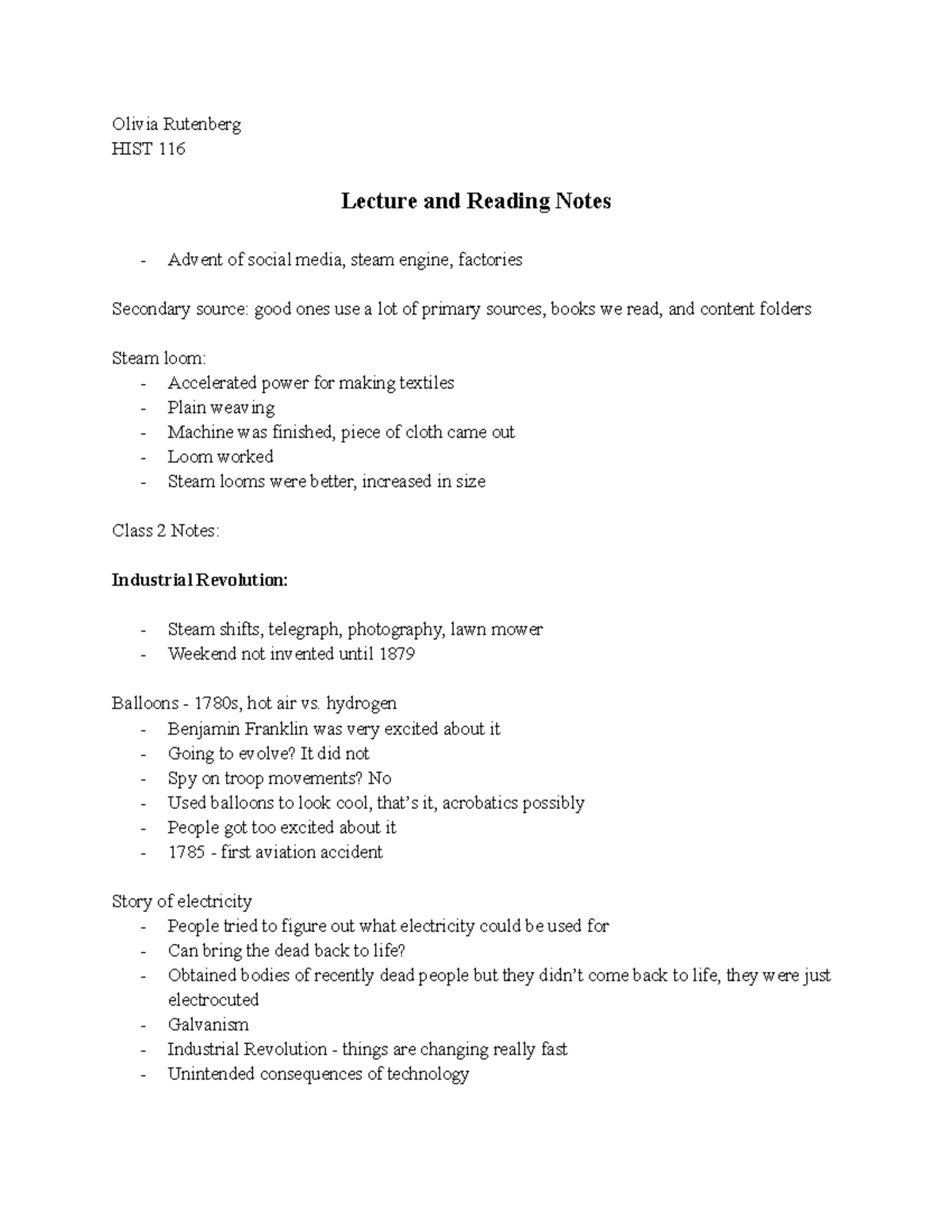 HIST 116 Notes - Olivia Rutenberg HIST 116 Lecture and Reading Notes ...