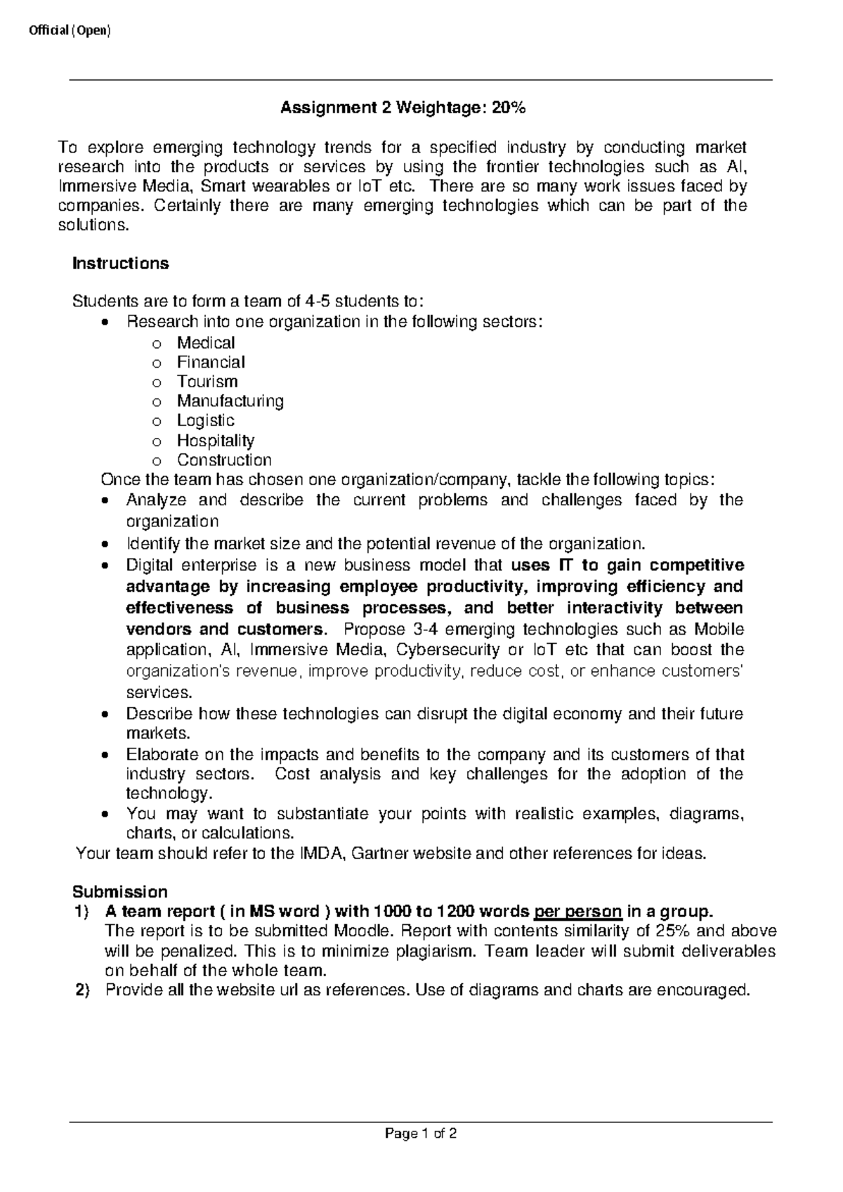 Csit204 Assignment - notes - Page 1 of 2 Official (Open) Assignment 2 ...