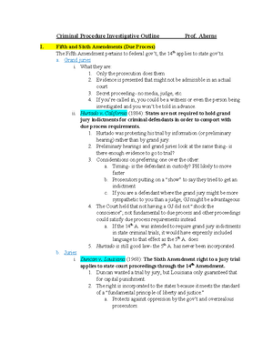 Crim Pro Outline - FINAL OUTLINE Due Process is encompassed in both the ...