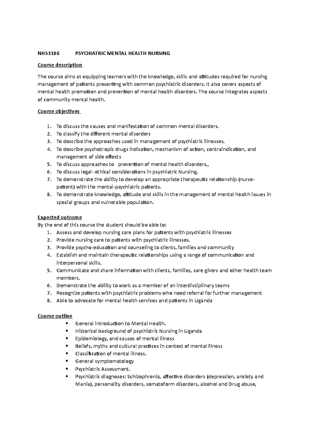 NHS3106 Psychiatric Mental Health Nursing - NHS3106 PSYCHIATRIC MENTAL ...