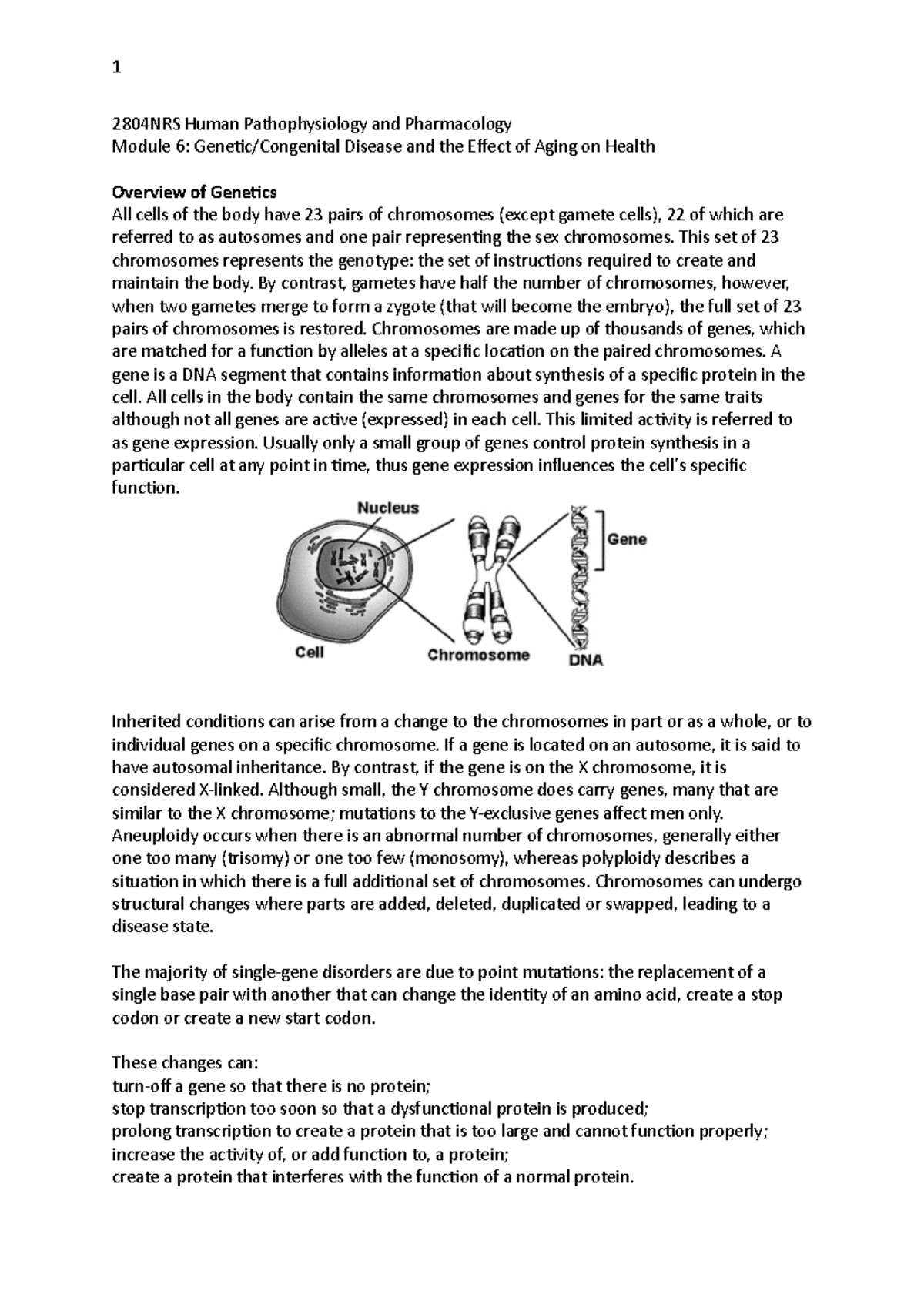 2804NRS Pathophysiology and Pharmacology - Module 6 - 2804NRS Human ...