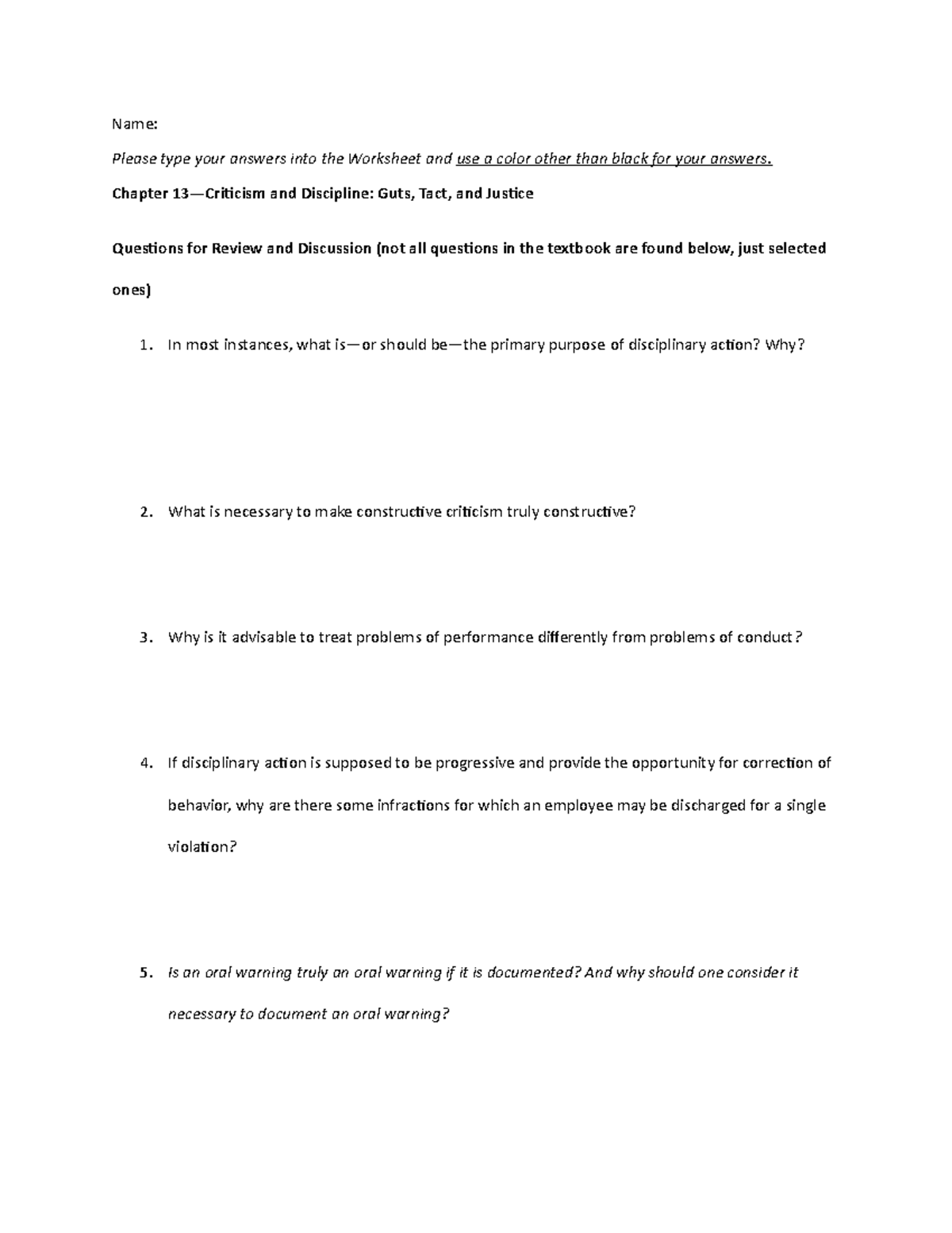 Week 7 Chapters 13-15 - Work book - Name: Please type your answers into ...