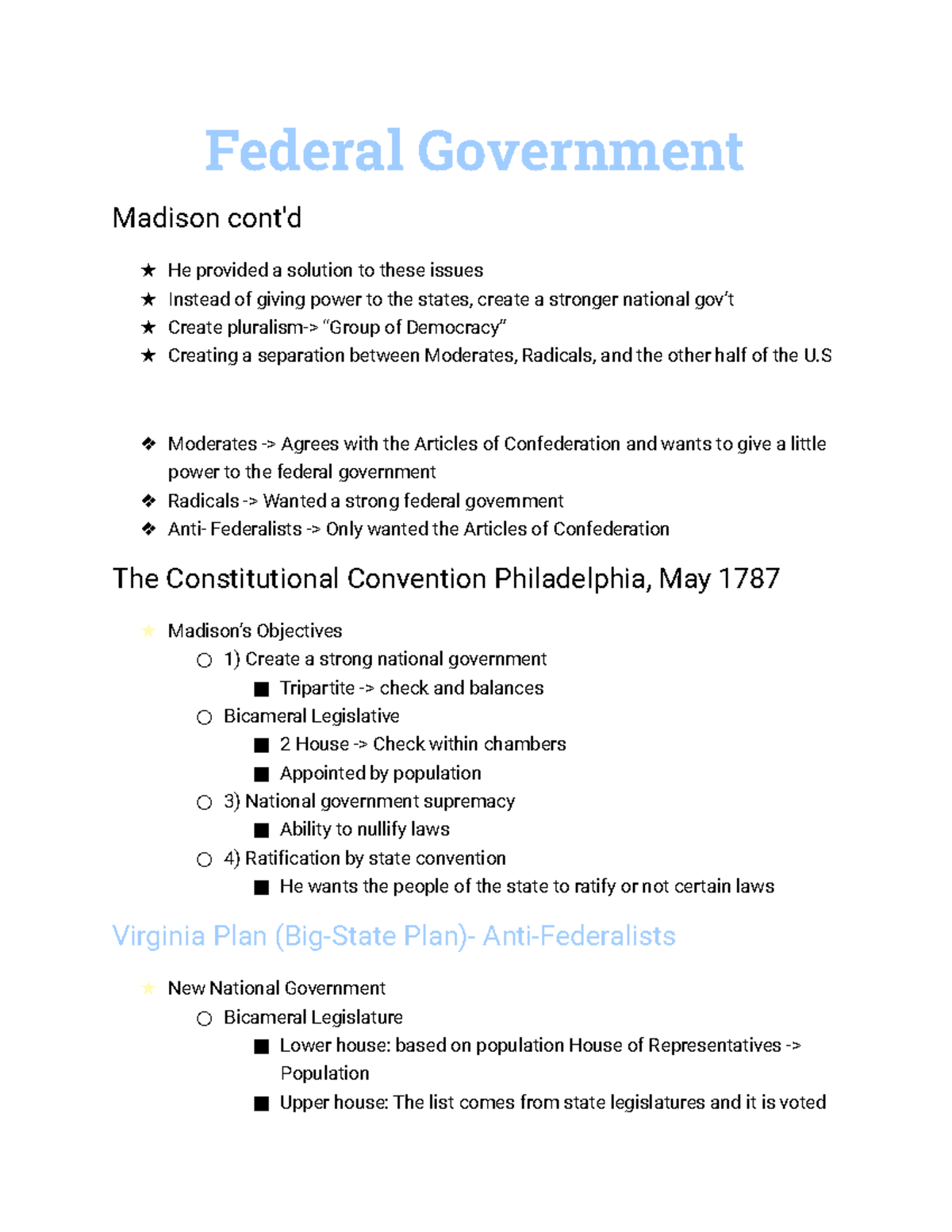 Federal Government Notes pt4 - Federal Government Madison cont'd ★ He ...