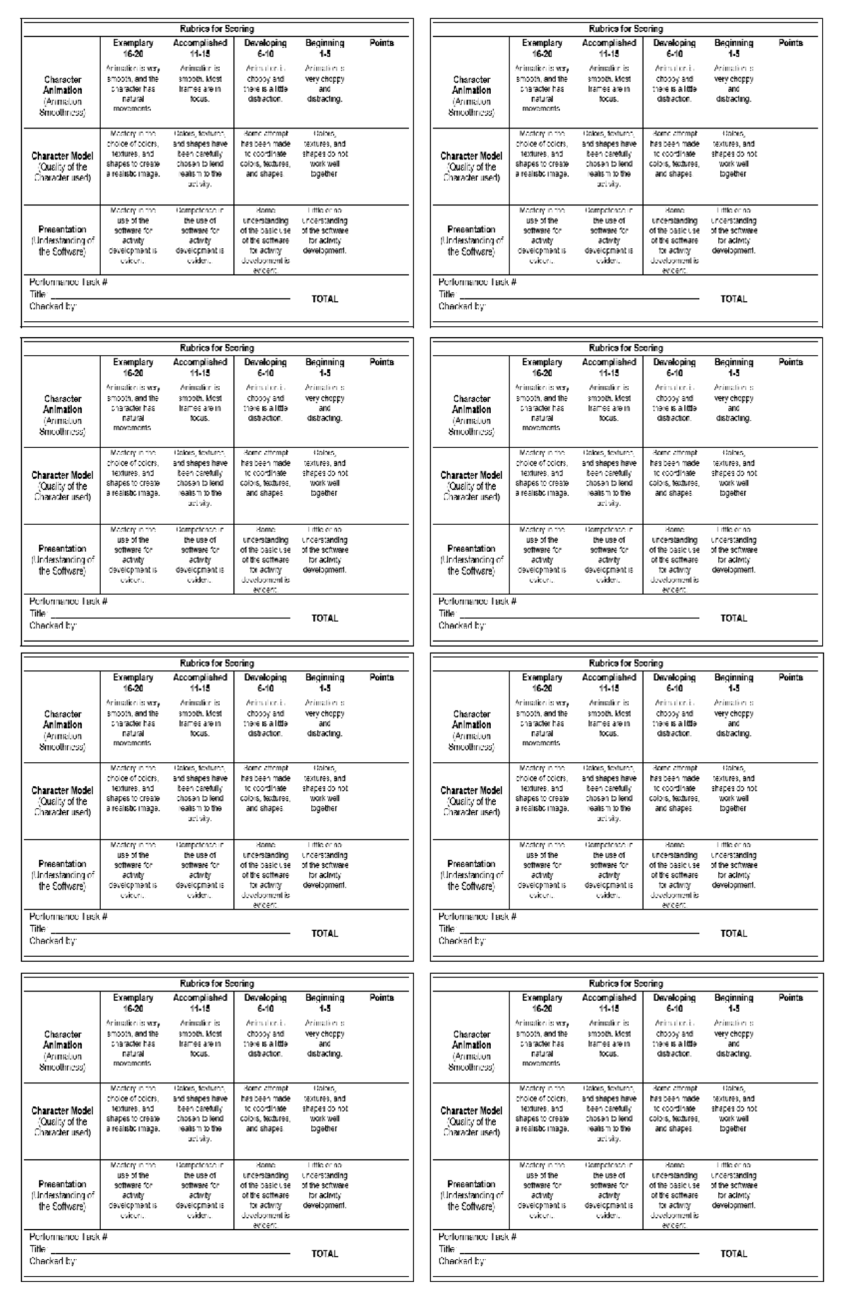 Rubrics for Animation - None - Rubrics for Scoring Rubrics for Scoring ...