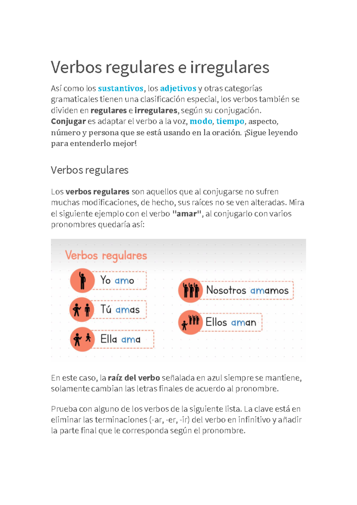 Verbos regulares e irregulares - Conjugar es adaptar el verbo a la voz ...