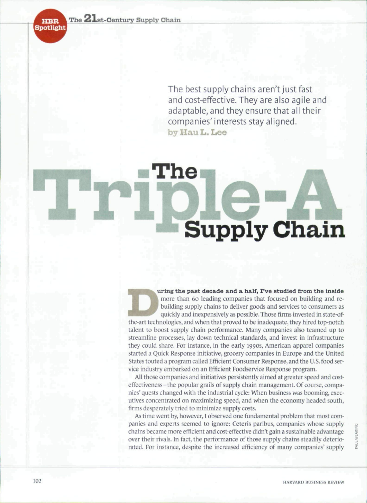 THE Triple-A Supply Chain. Hau Lee - The 21st-century Supply Chain The ...