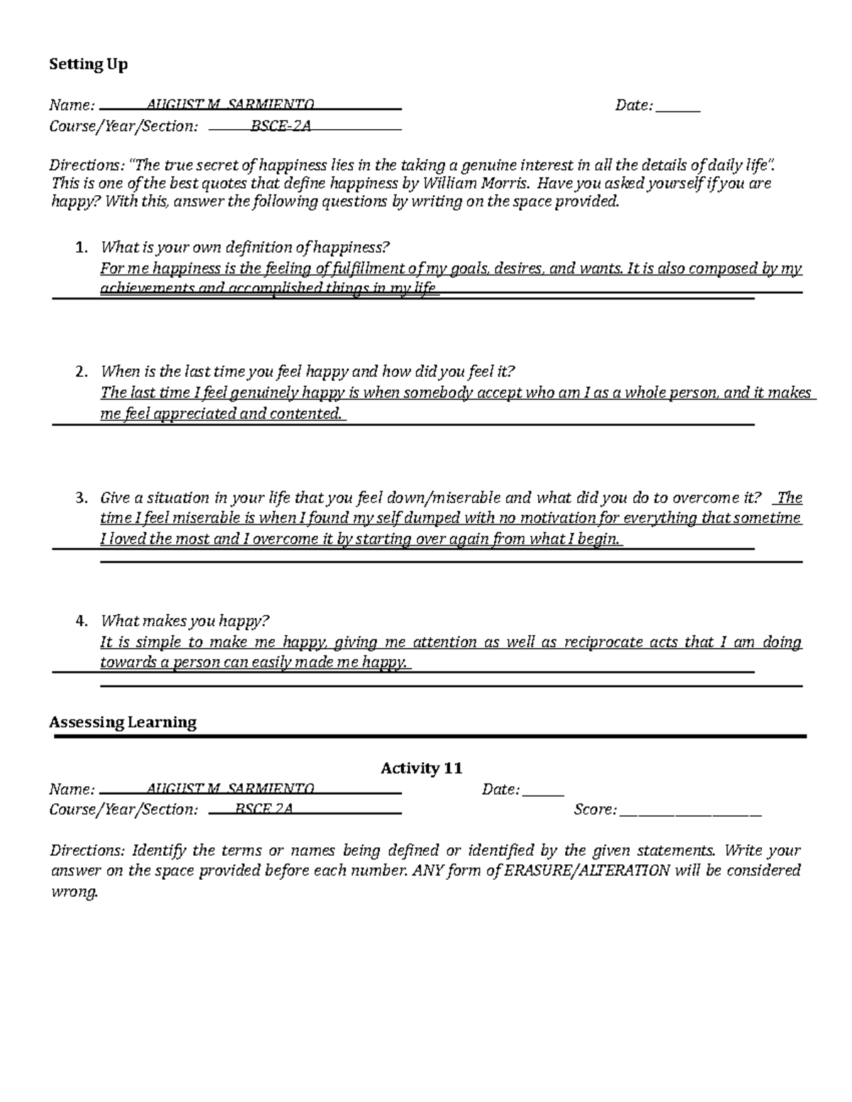 Sts Ge7 Unit 4act Activities Setting Up Name August M Sarmiento